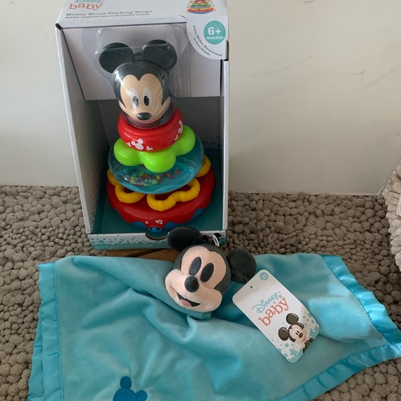 Disney | Toys | Disney Baby Toy Stacking Rings And Mickey Mouse Blue Lovey 2 Items | Poshmark